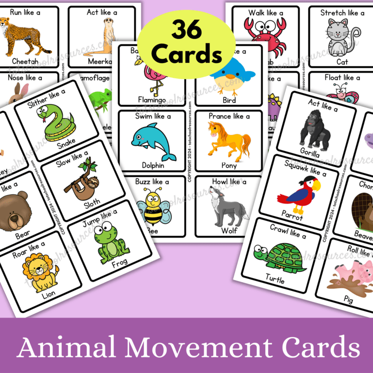 Move like an animal game {Printable Cards} - totschoolresources.com