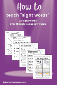Sight word worksheets (K & 1st grade) - totschoolresources.com