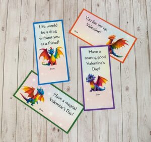 Printable Rainbow Dragon Valentines {for kids} - totschoolresources.com
