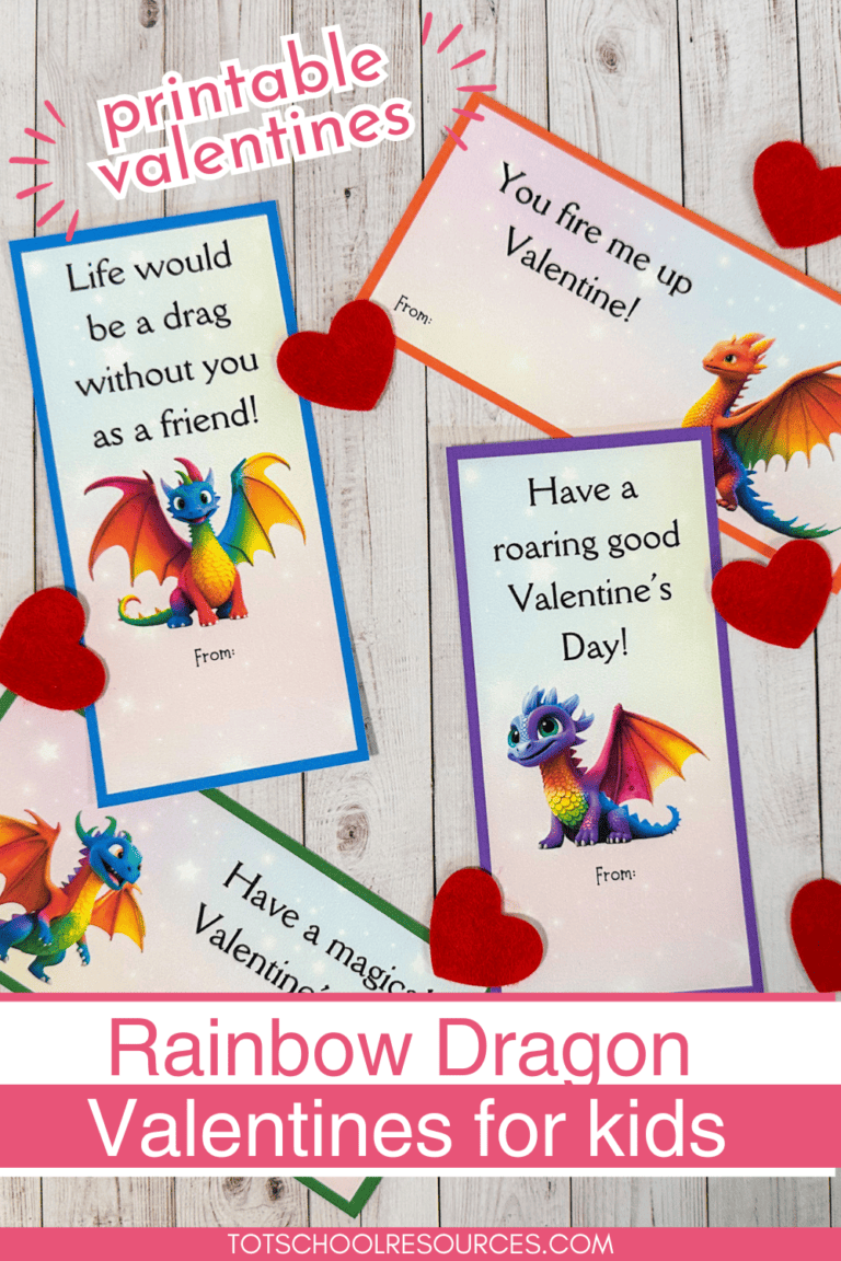 Printable Rainbow Dragon Valentines {for kids} - totschoolresources.com