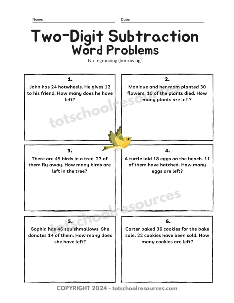 2-Digit Subtraction Worksheets {With & Without Regrouping ...