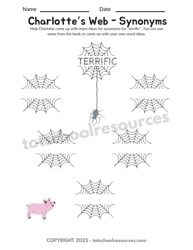 Charlotte's Web book activities {free worksheets} - totschoolresources.com