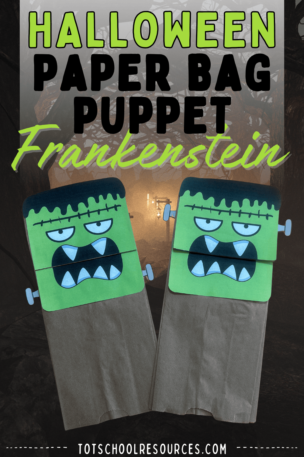 Frankenstein Paper Bag Craft {printable template} - totschoolresources.com